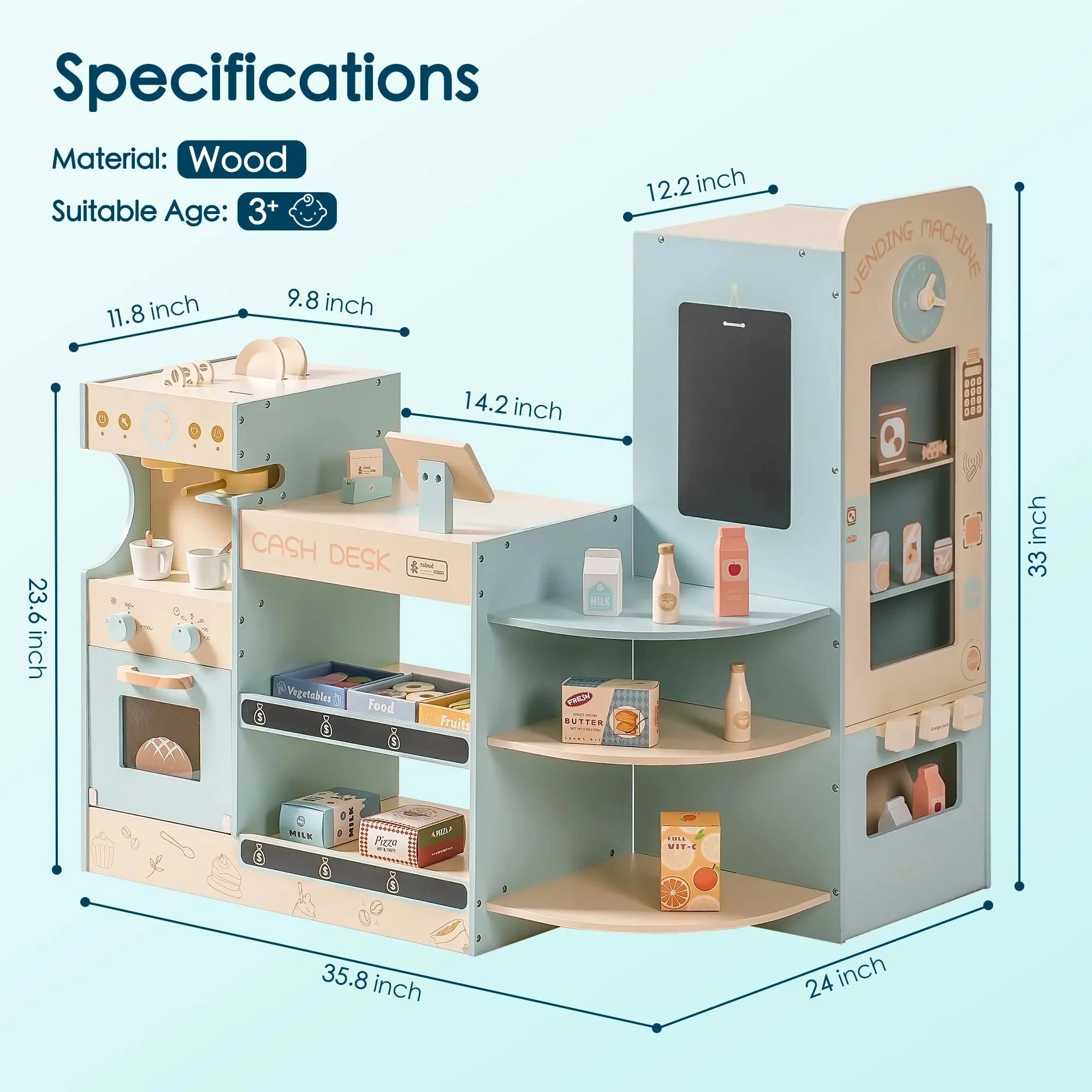 Corner Coffee Shop Play Set | Grocery Store with Cash Register Ages 3+