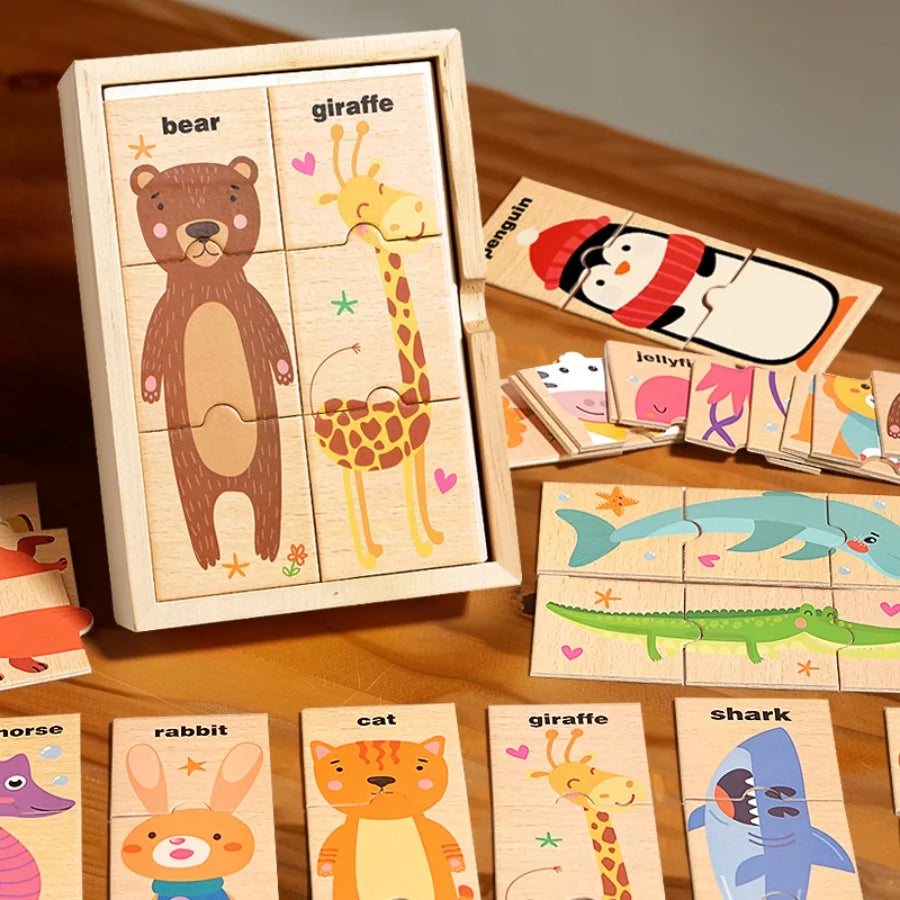 Wooden Animal Puzzle for Toddlers | Montessori Shape Matching Learning Toy