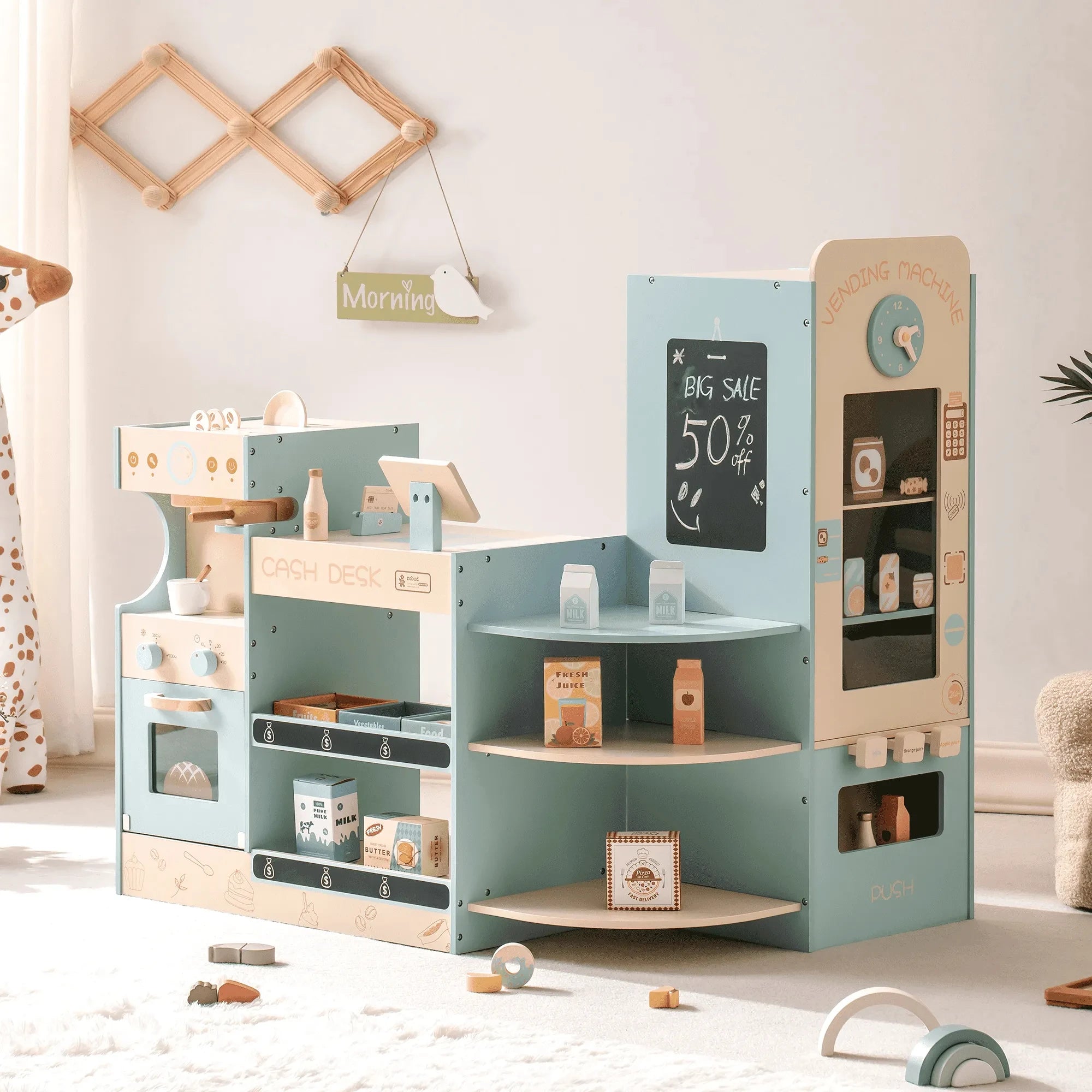 Corner Coffee Shop Play Set | Grocery Store with Cash Register Ages 3+