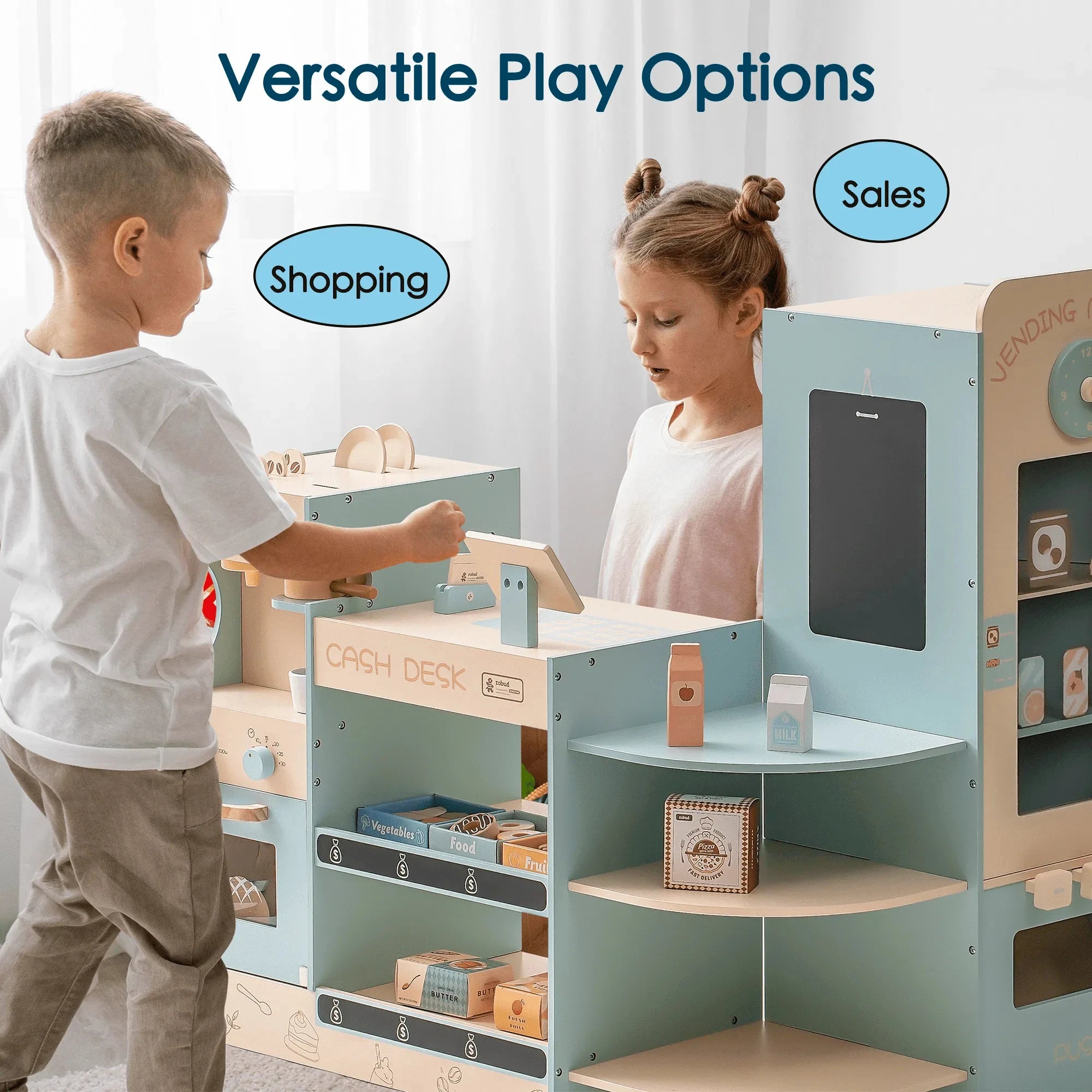 Corner Coffee Shop Play Set | Grocery Store with Cash Register Ages 3+