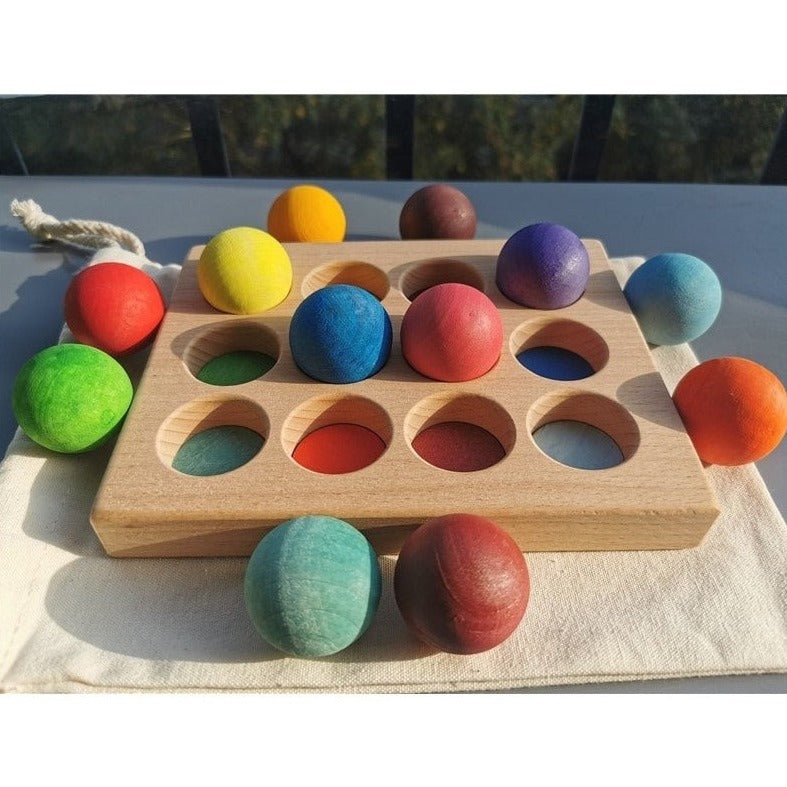 Wooden Color Sorting Set | Montessori Balls, Cups, Peg Dolls & Rings